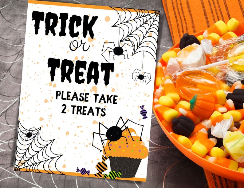 Halloween Candy Bowl Sign, Printable Trick or Treat Sign, Please Take a ...
