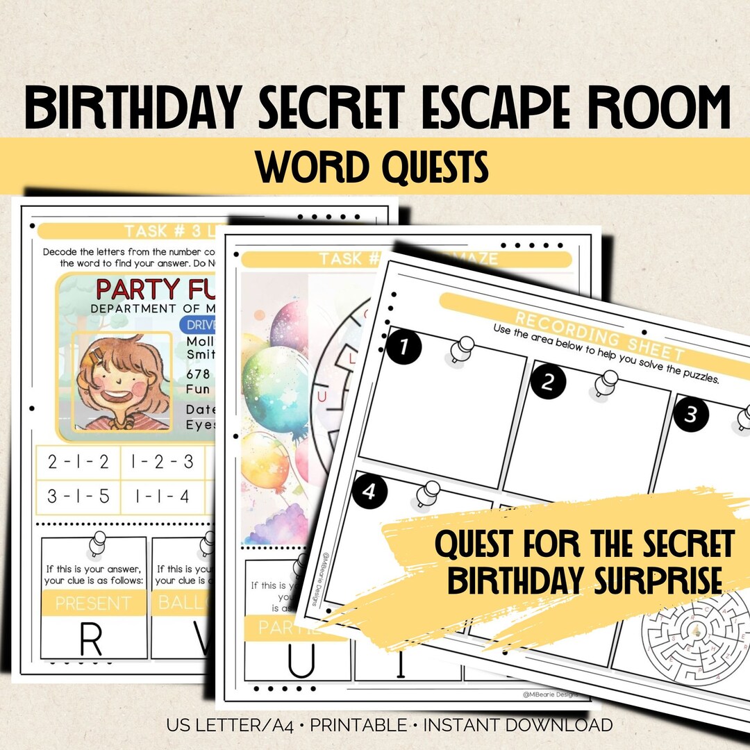 Birthday Quest Escape Room Code Kit, Printable Party Game, Puzzle Box ...