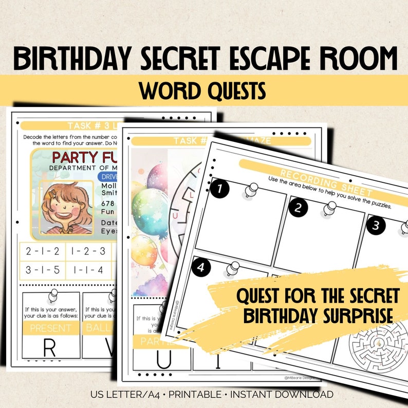 Birthday Quest Escape Room Code Kit, Printable Party Game, Puzzle Box ...