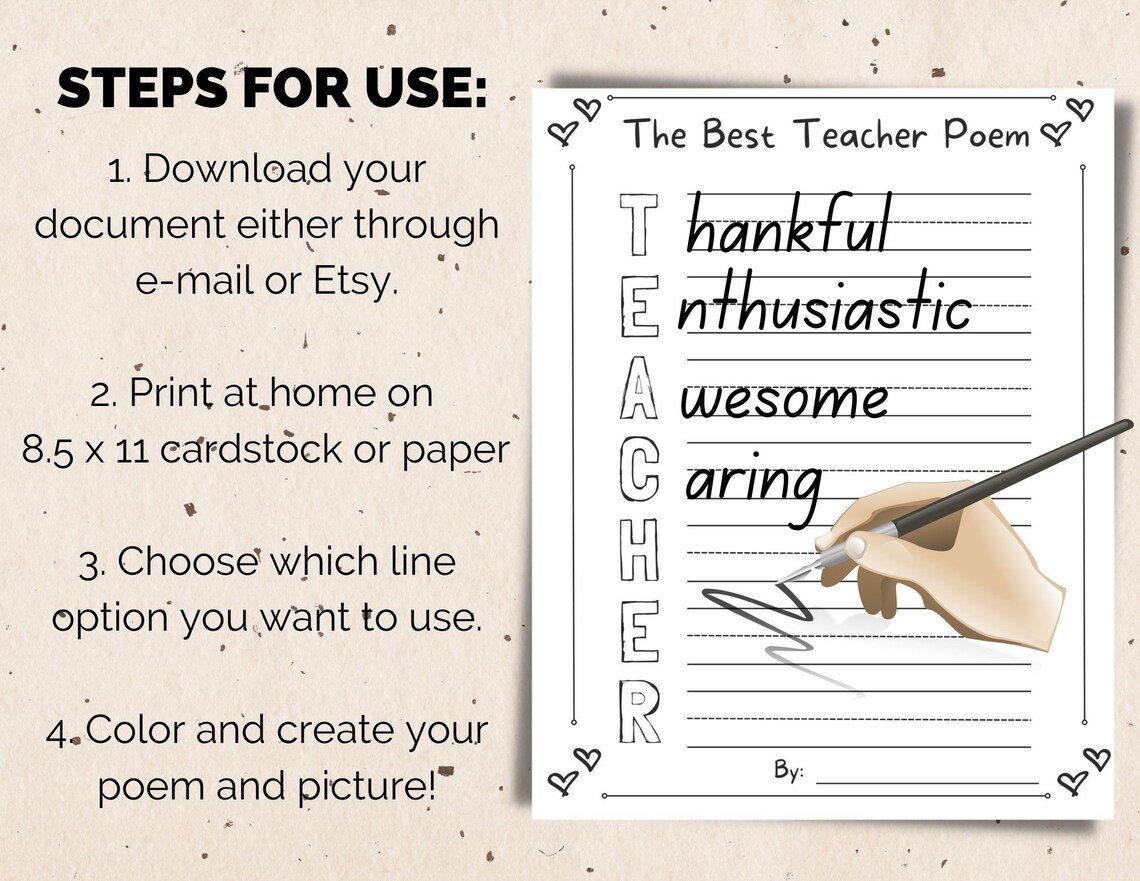 Teacher Appreciation Poem Printable End of Year Teacher Appreciation ...