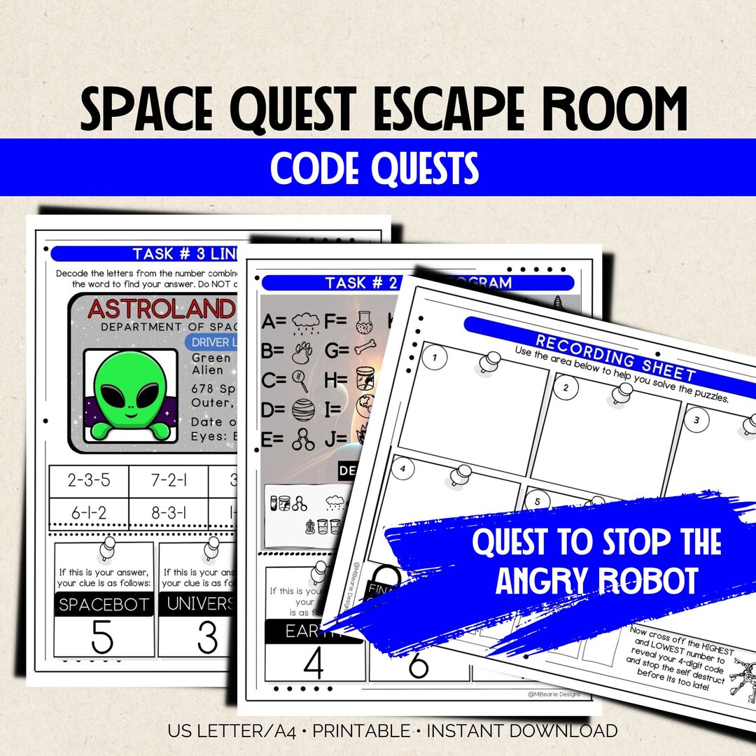 Space Quest Escape Room Code Kit, Escape Room for Kids, Printable Party ...