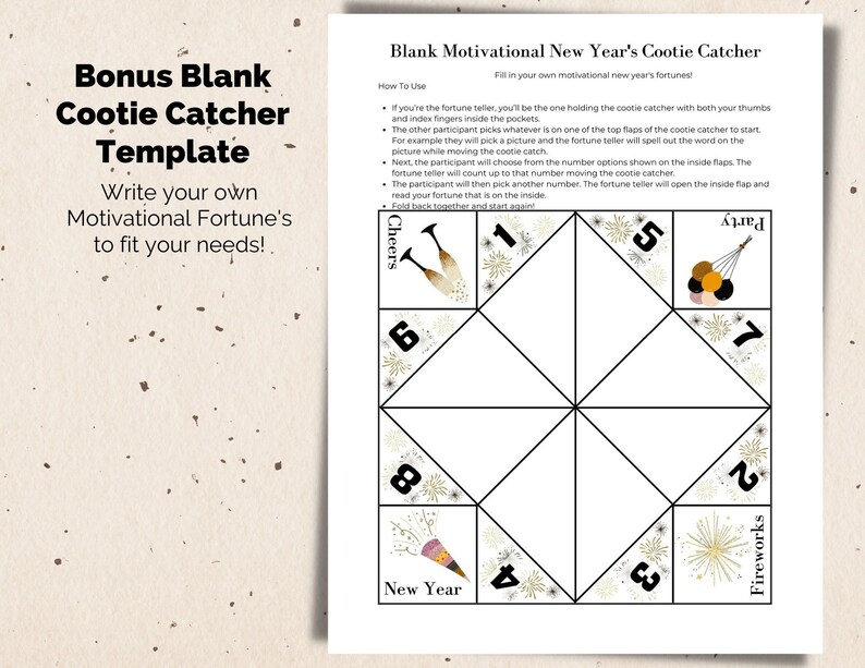 New Year's Motivational Cootie Catcher New Years Eve Games Printable ...