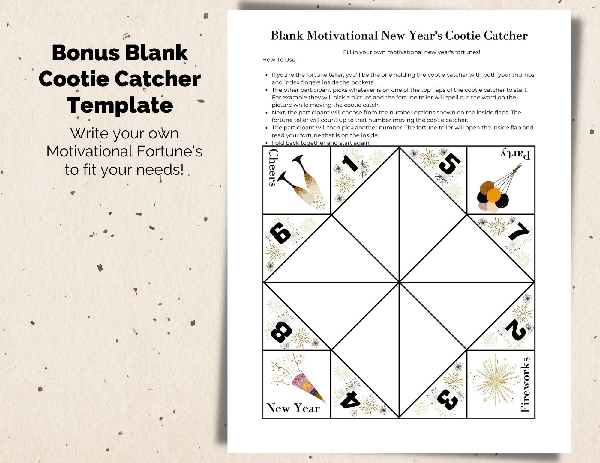 New Year's Motivational Cootie Catcher New Years Eve Games Printable ...