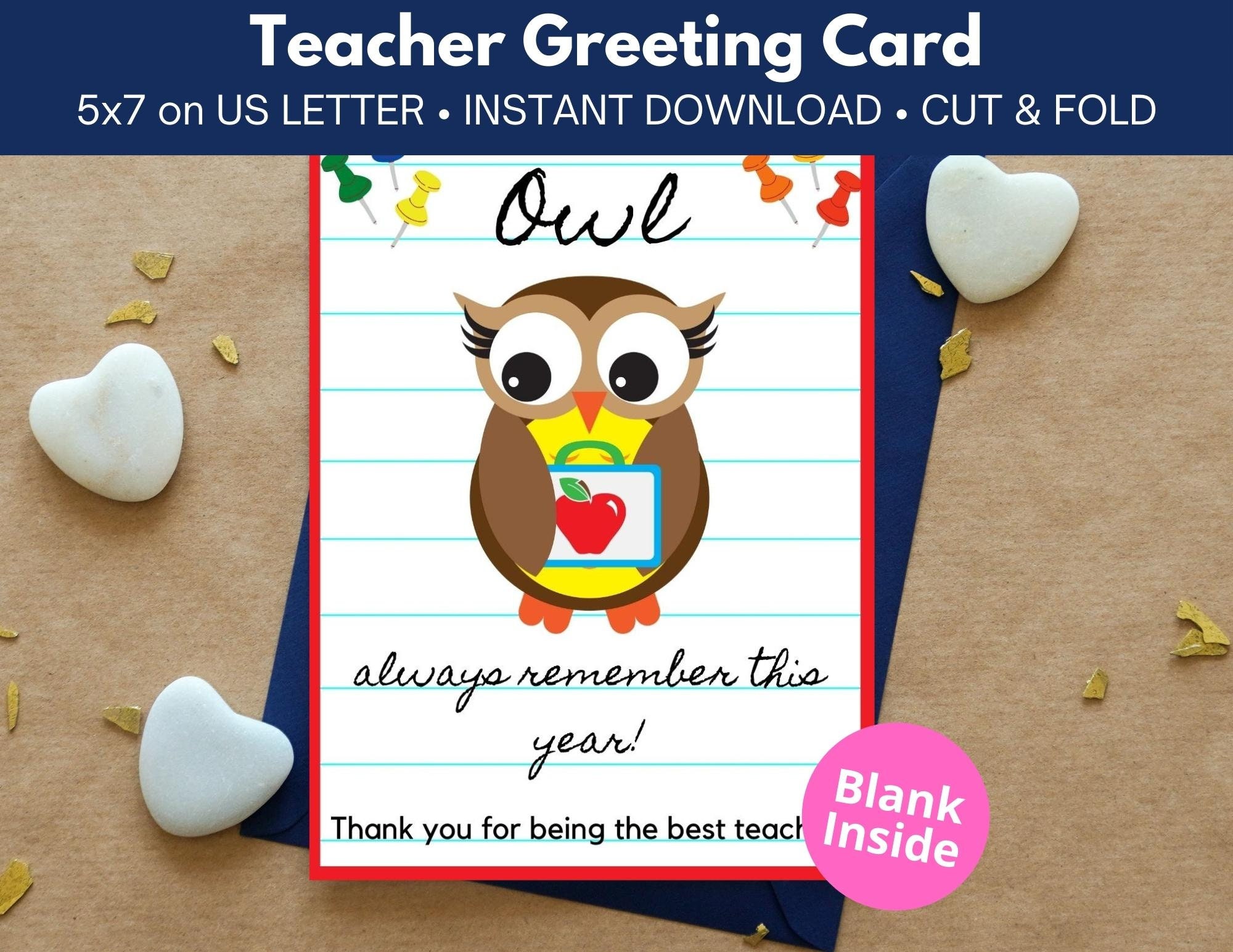 Teacher Thank You Printable Card - Owl Always Thank You Blank Card ...