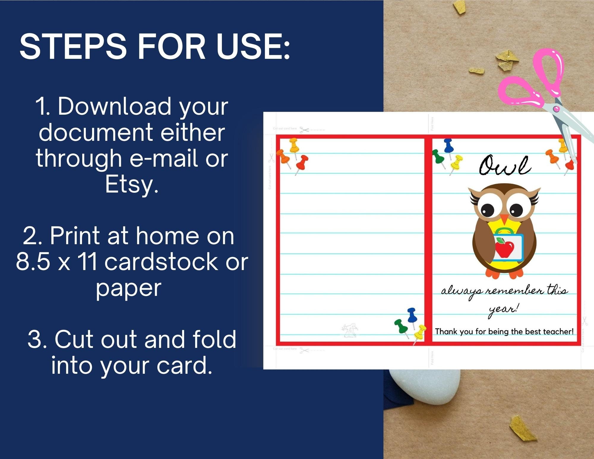 Teacher Thank You Printable Card - Owl Always Thank You Blank Card ...