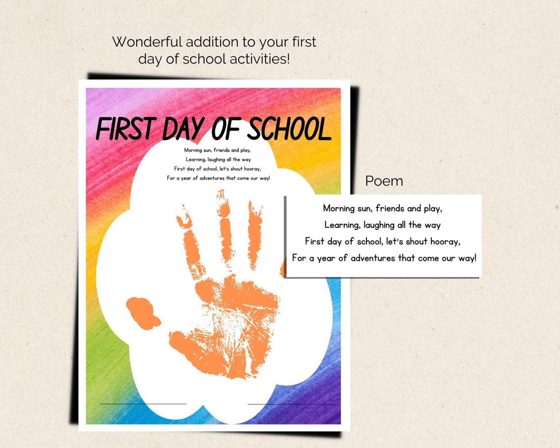First Day of School Handprint Craft Activity Last Day of School ...