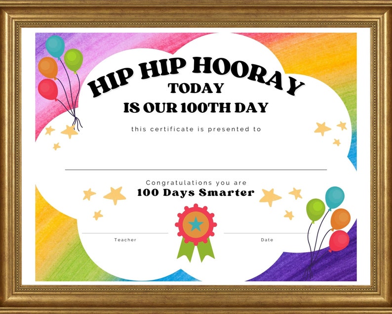 100 Days of School Certificate: Printable Homeschool Activity (PDF) - Etsy