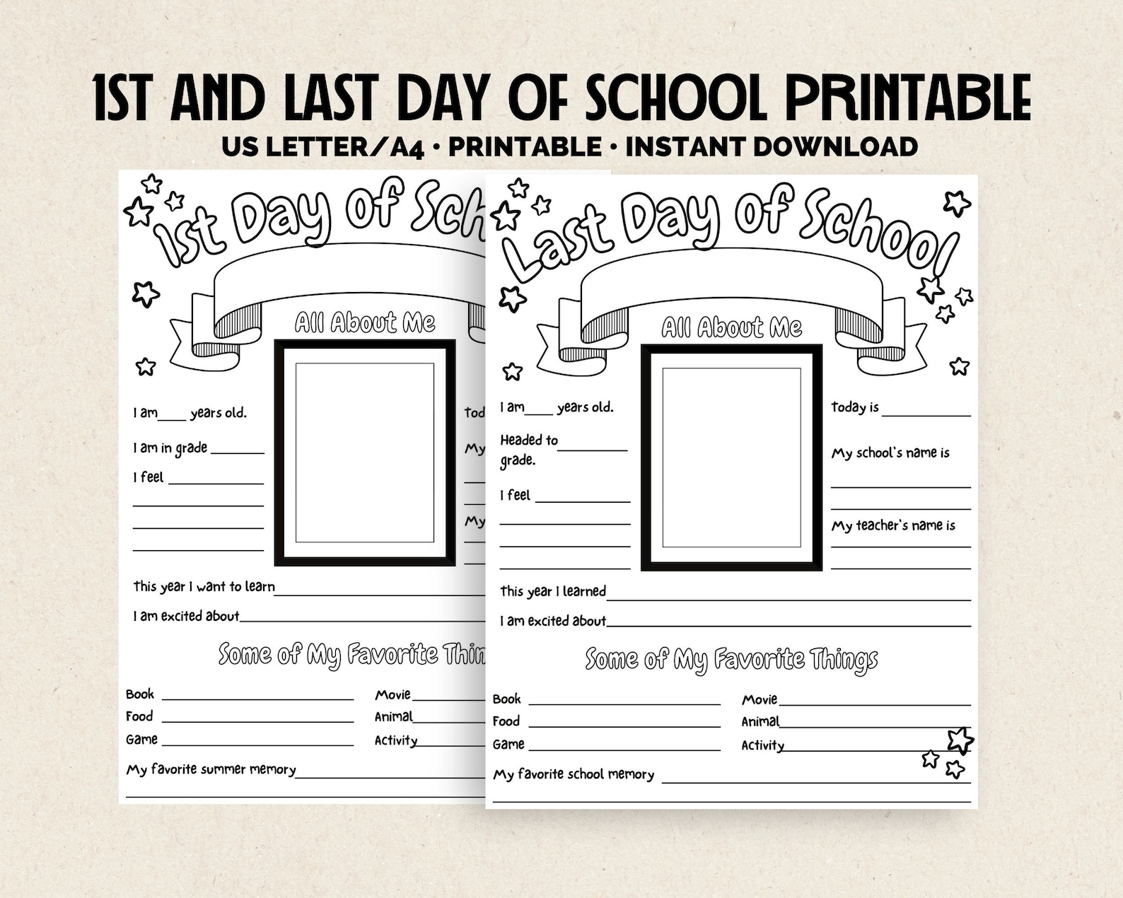 First and Last Day of School Printable - All About Me Printable - Get ...