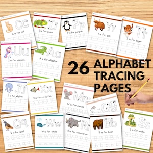 26 Printable Alphabet Tracing Pages 26 Letters With Animals Uppercase ...
