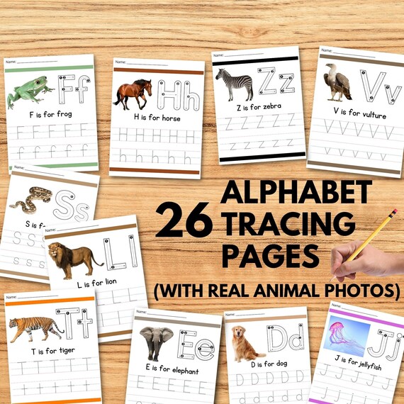 26 Printable Alphabet Tracing Pages 26 Letters With Real - Etsy