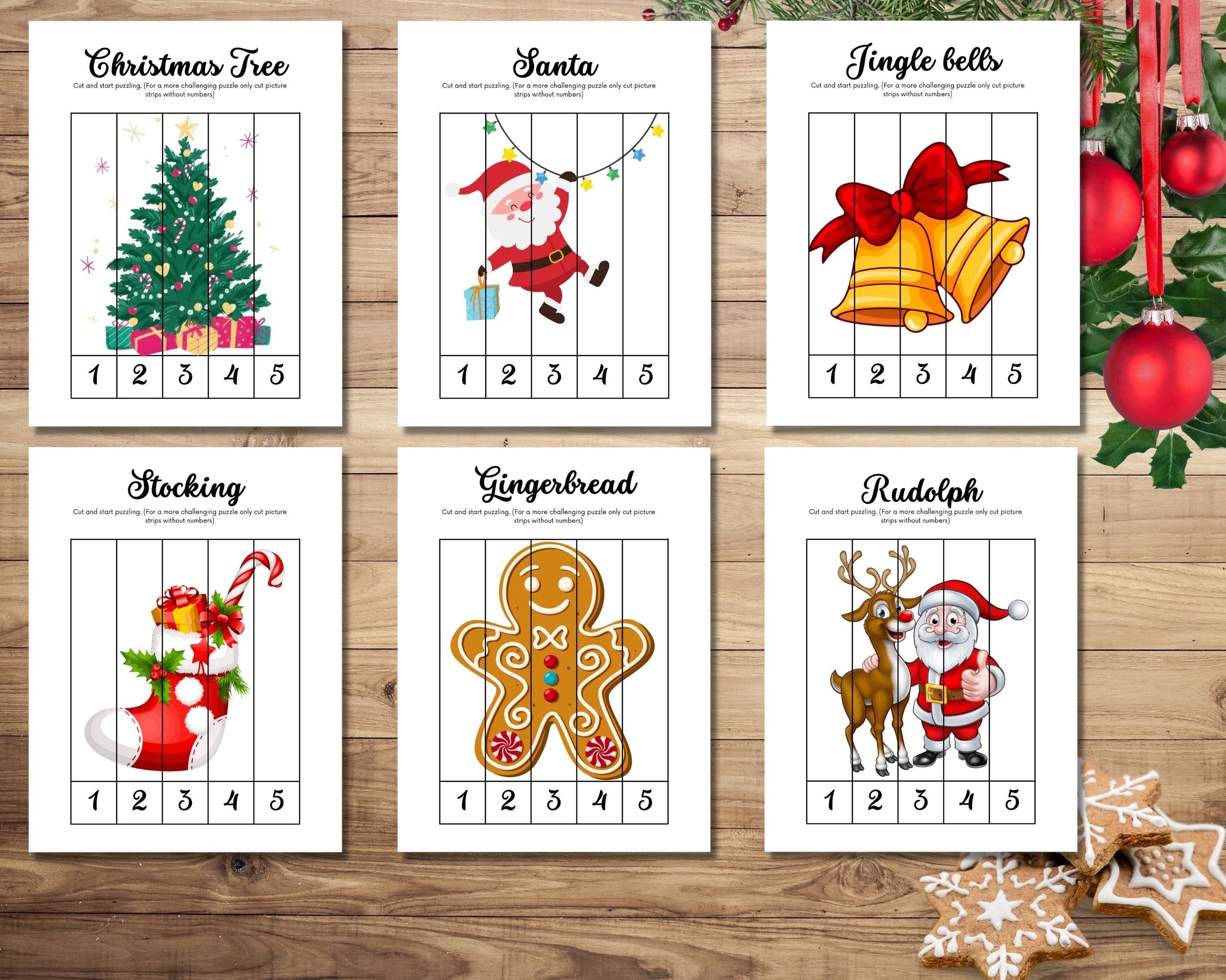 Toddler Printable Puzzle, Number Sequence Puzzle 1-5 Christmas Themed ...