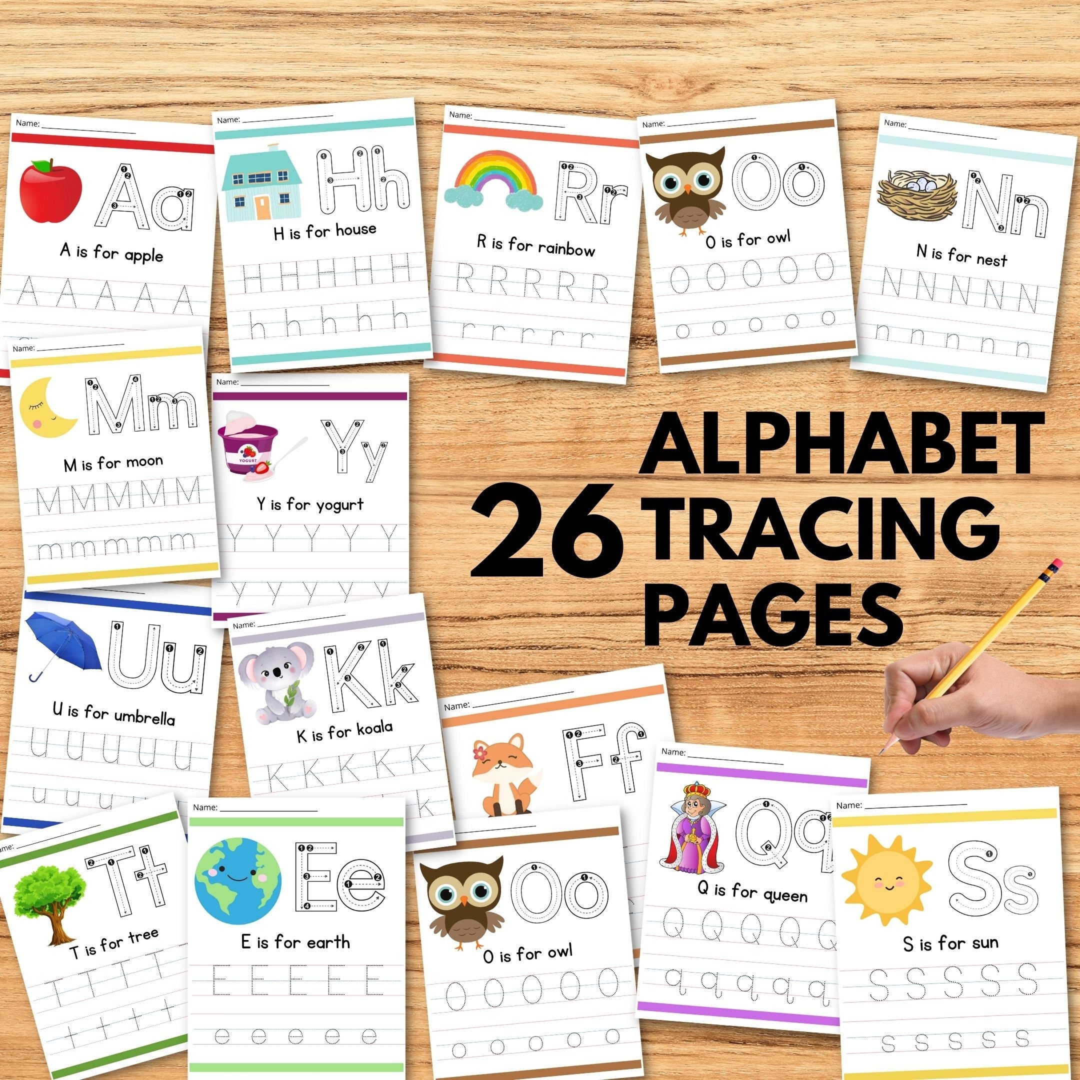 26 Printable Alphabet Tracing Pages 26 Letters With Pictures Uppercase ...