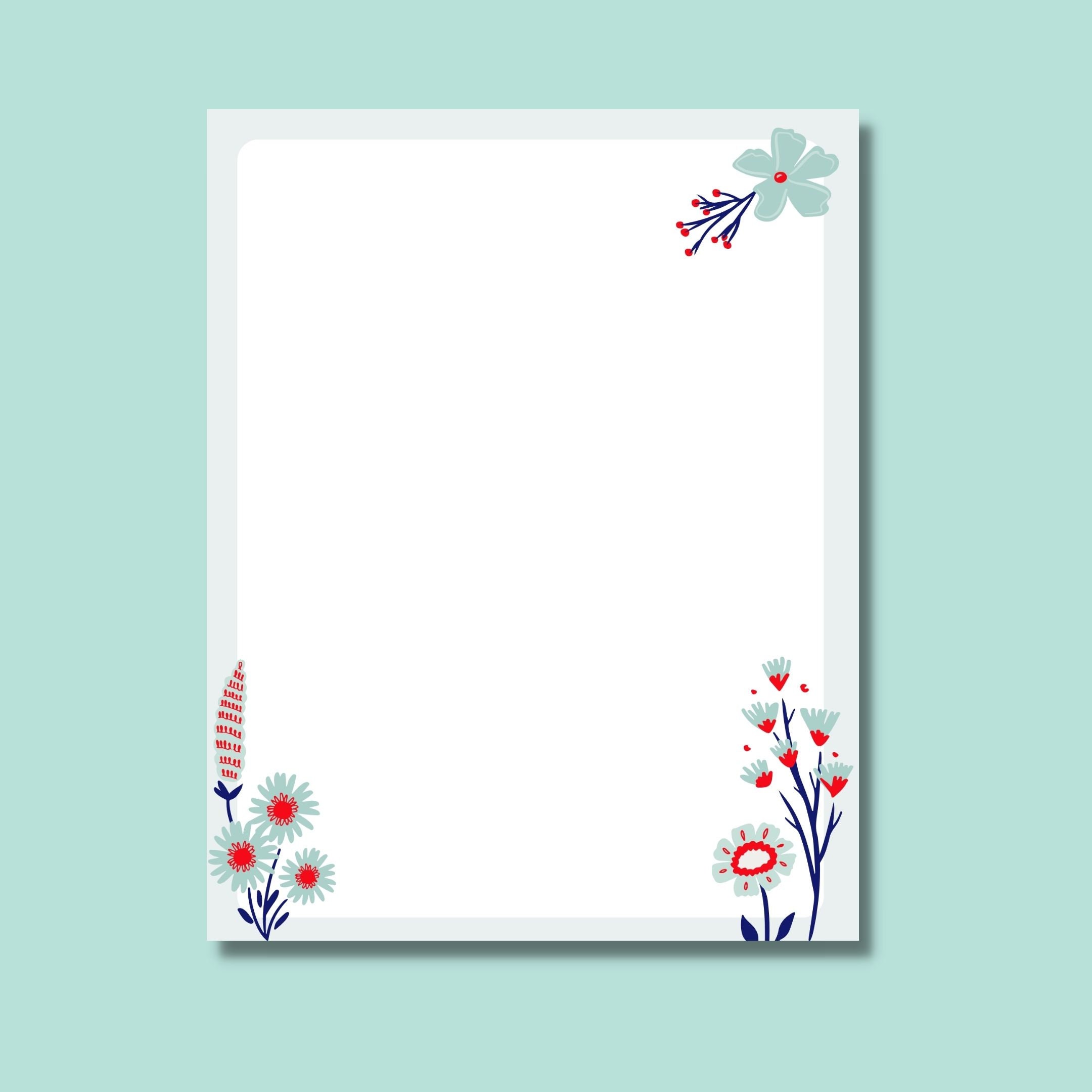 Gray Red Blue Flowers Printable Stationery 8.5x11 Printable Paper ...