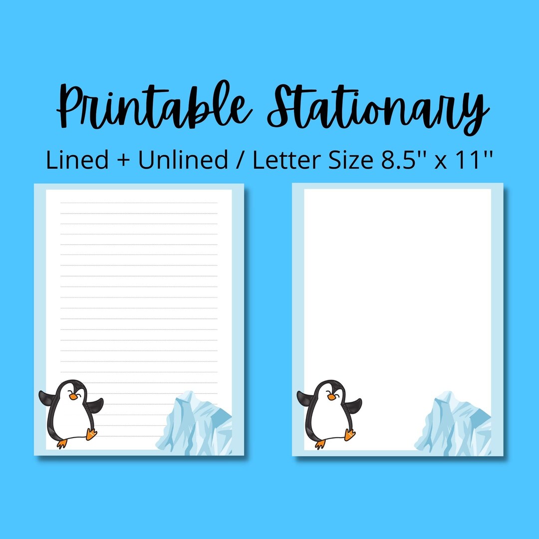 Penguin Printable Stationery 8.5x11 Printable Paper, Instant Download ...
