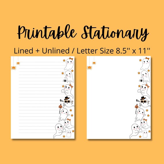Halloween Printable Stationery Cute Ghost 8.5x11 Printable - Etsy