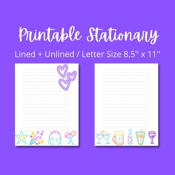 Neon Signs Printable Stationery 8.5x11 Digital Printable - Etsy