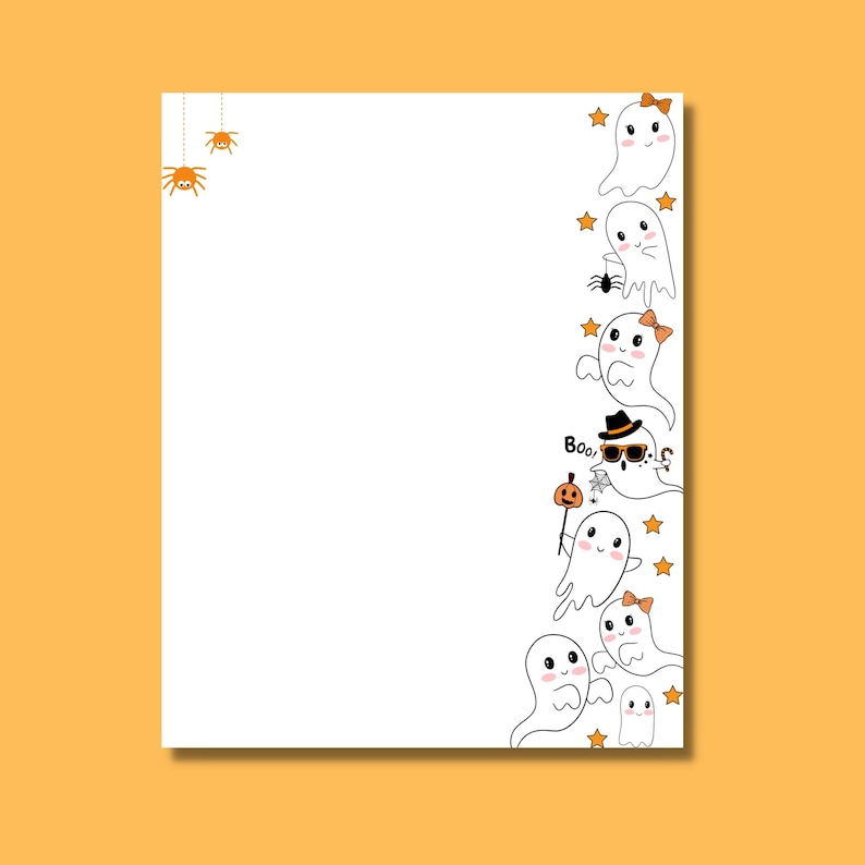 Halloween Printable Stationery Cute Ghost 8.5x11 Printable - Etsy
