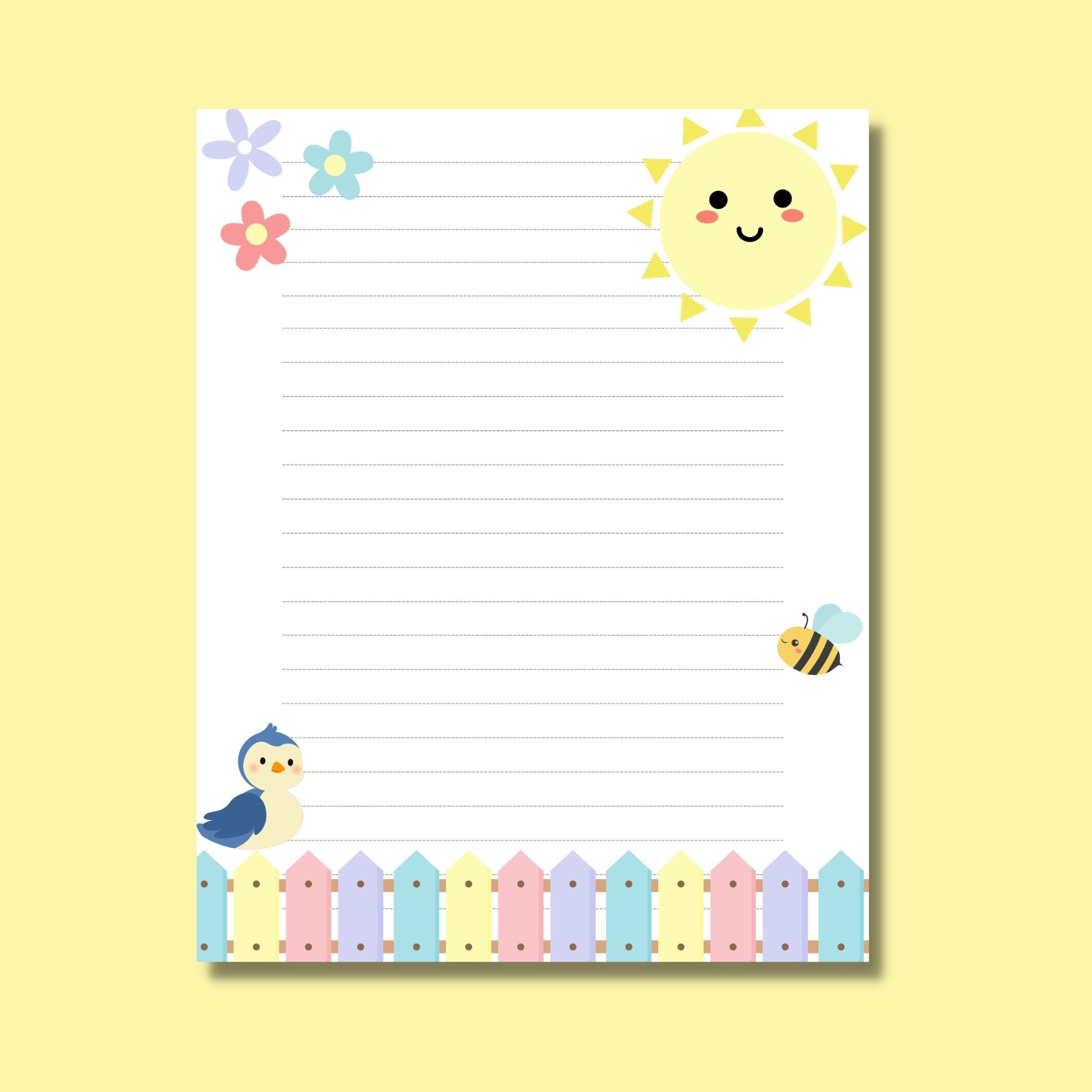 Cute Sun Bird Bee Printable Stationery 8.5x11 Printable Paper, Instant ...