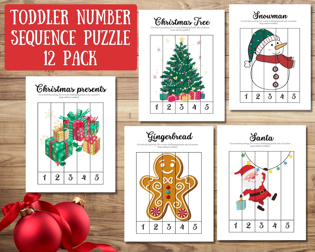 Toddler Printable Puzzle, Number Sequence Puzzle 1-5 Christmas Themed ...