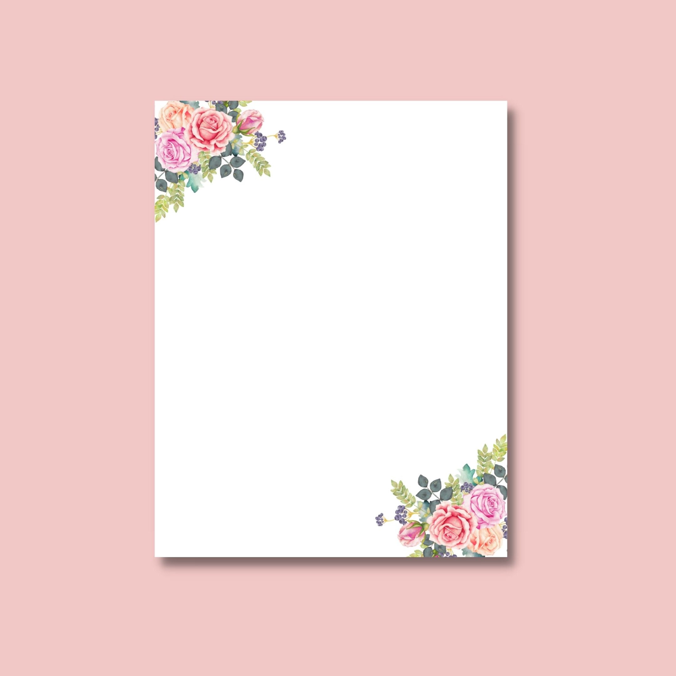 Pink Roses Printable Stationery 8.5x11 Digital Printable Paper, Instant ...