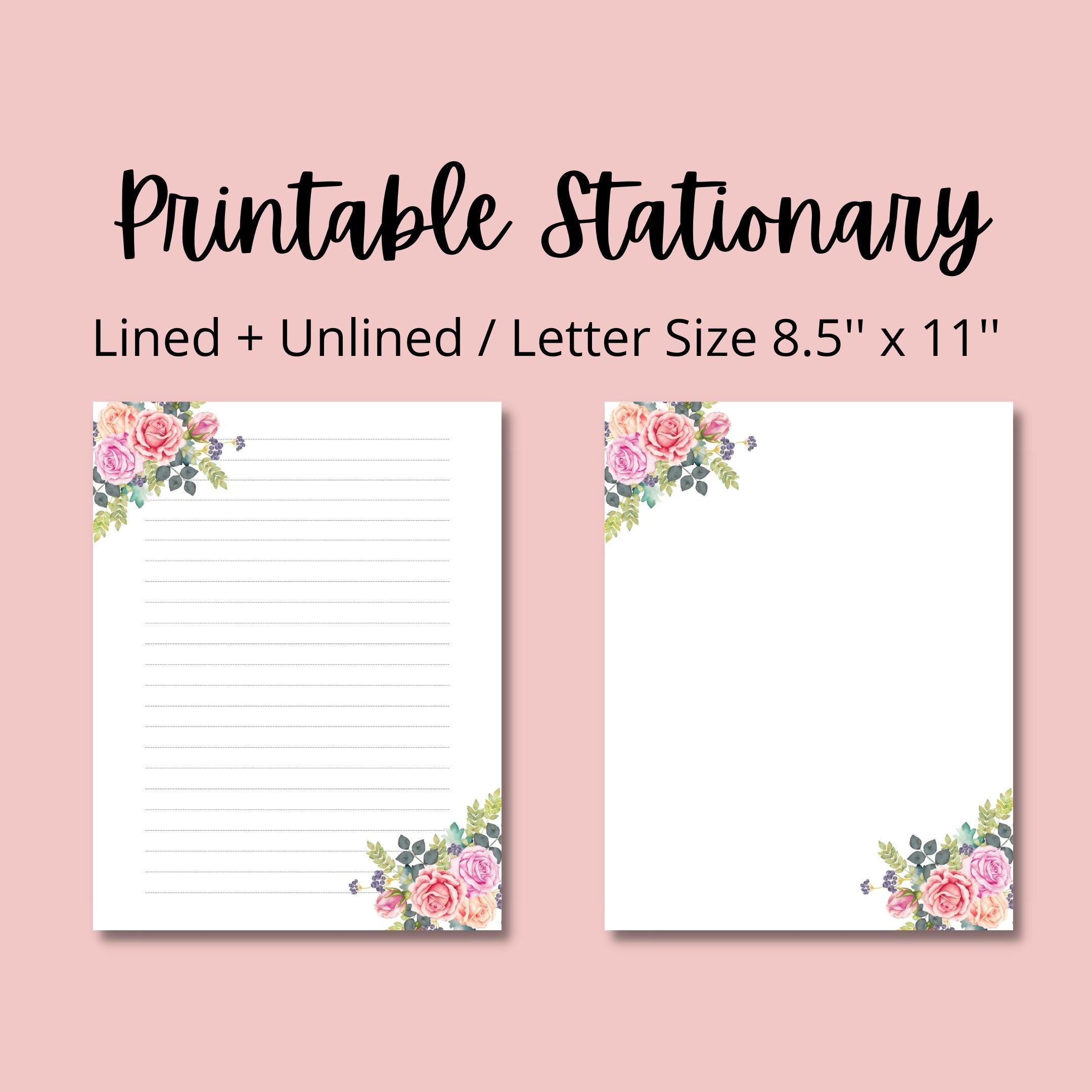 Pink Roses Printable Stationery 8.5x11 Digital Printable Paper, Instant ...