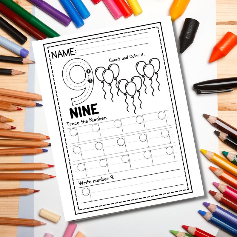 10 Printable Numbers Trace Color and Count Worksheets #'s 1 - 10 PDF ...
