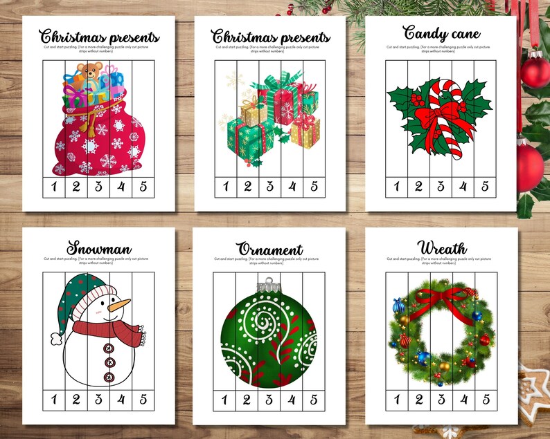Toddler Printable Puzzle, Number Sequence Puzzle 1-5 Christmas Themed ...