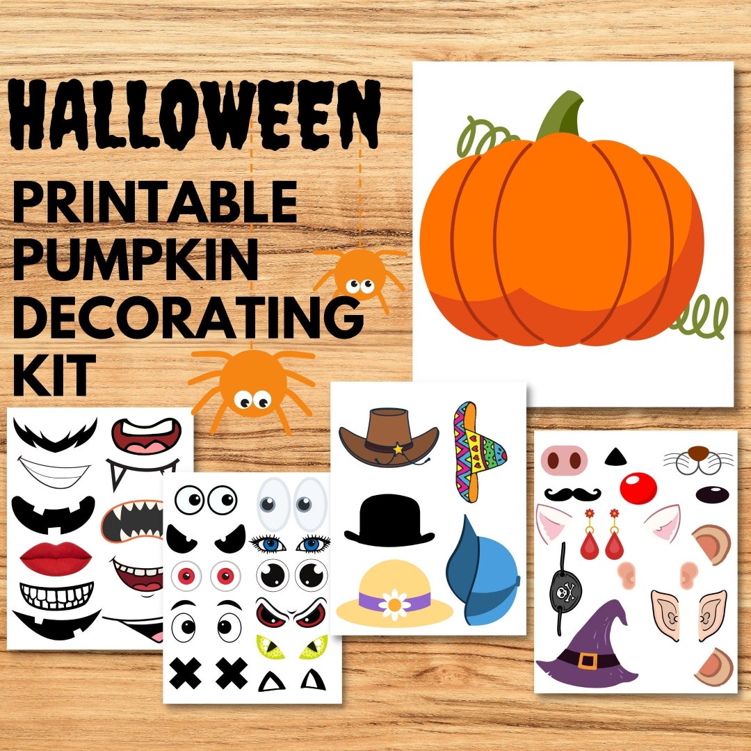 Halloween Jack-o-lantern Pumpkin Face Decorating Kit, Printable Pumpkin ...