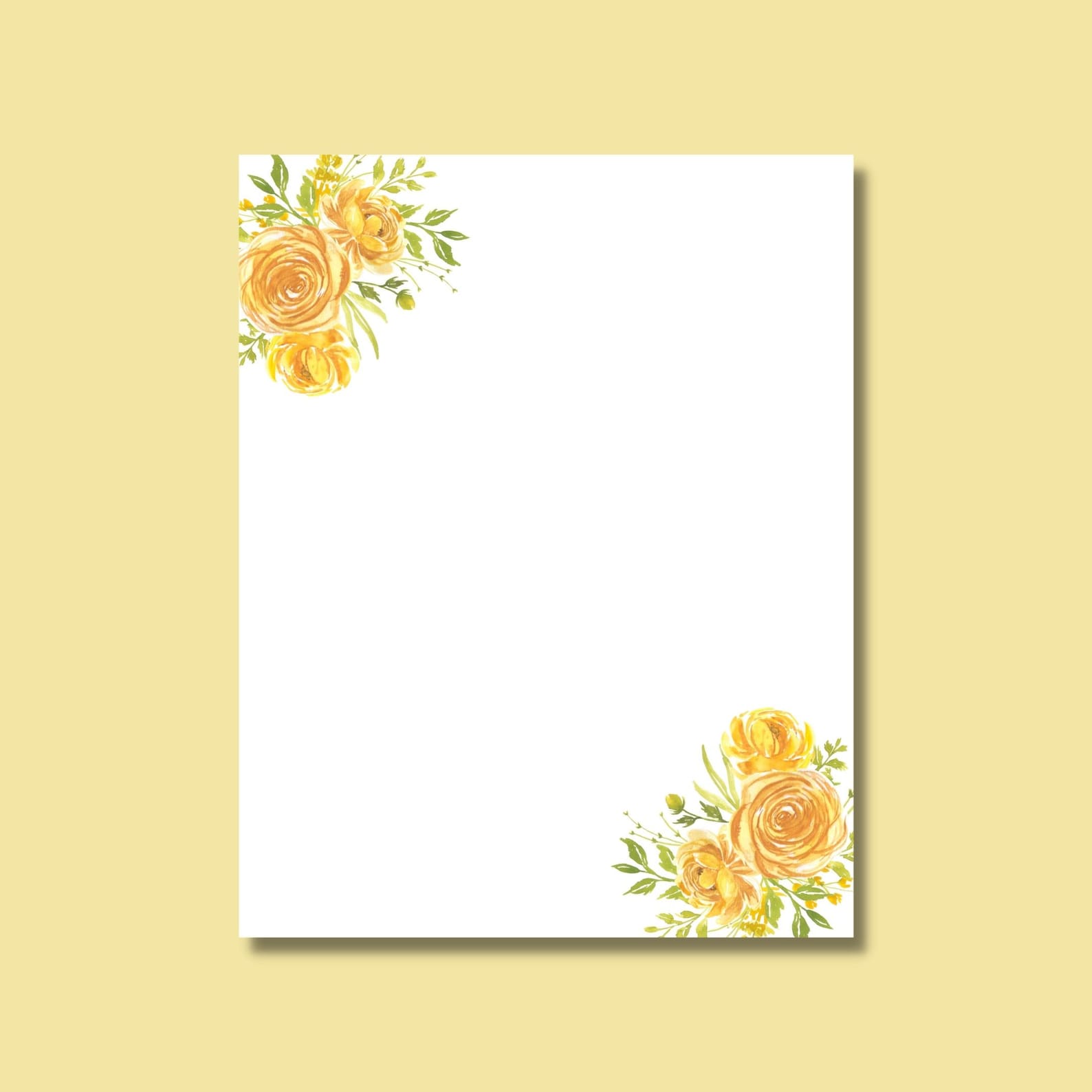 Yellow Flowers Printable Stationery 8.5x11 Printable Paper, Instant ...