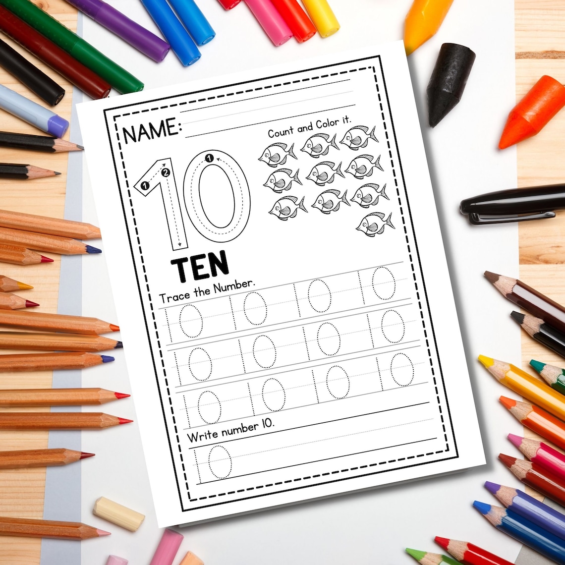 10 Printable Numbers Trace Color and Count Worksheets 's 1 10 PDF ...
