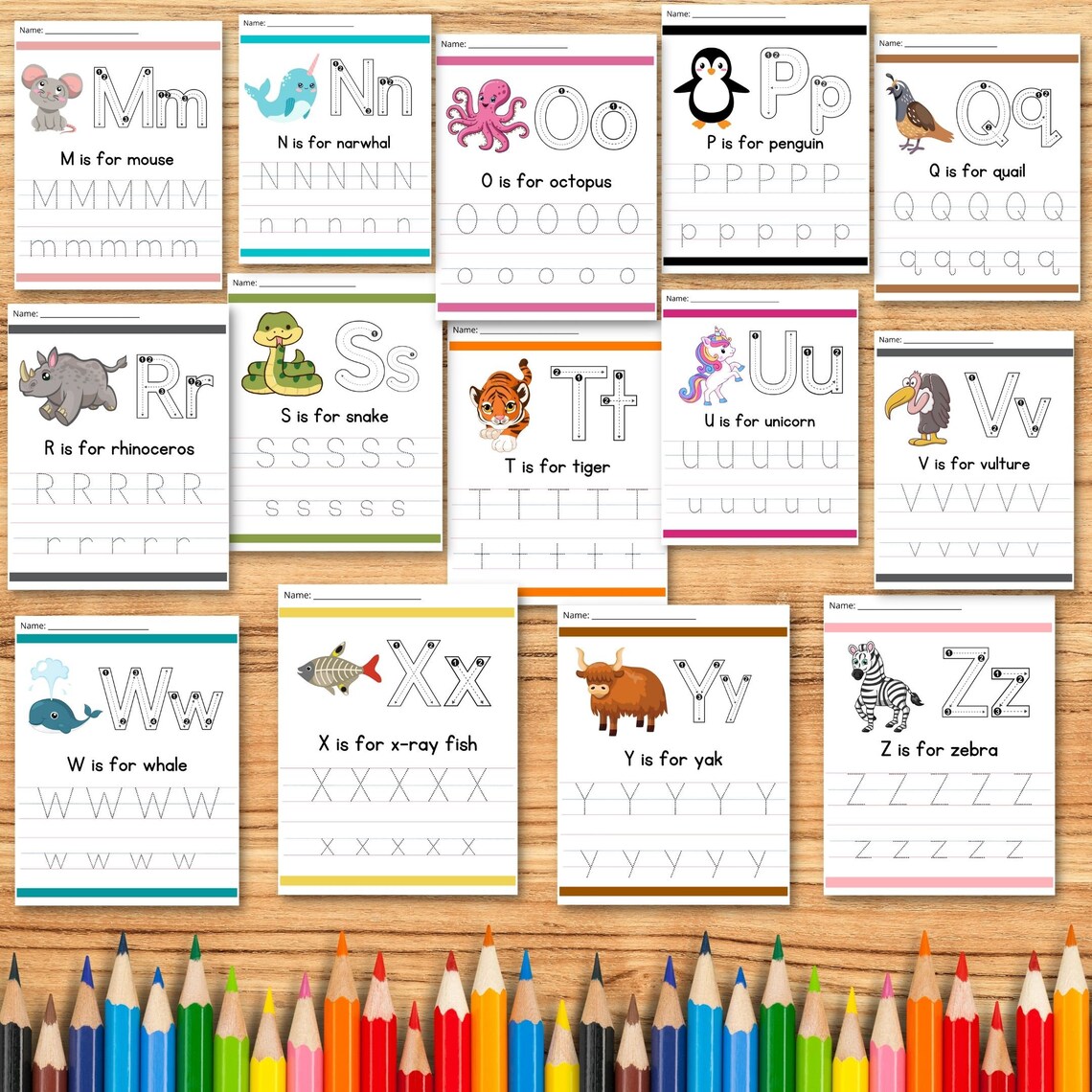 26 Printable Alphabet Tracing Pages 26 Letters With Animals Uppercase ...