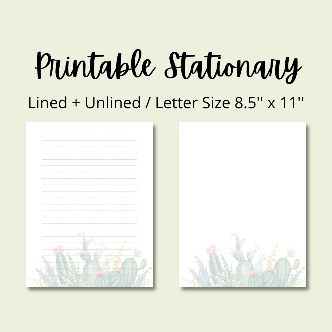 Cactus Printable Stationery 8.5x11 Digital Printable Paper, Instant ...