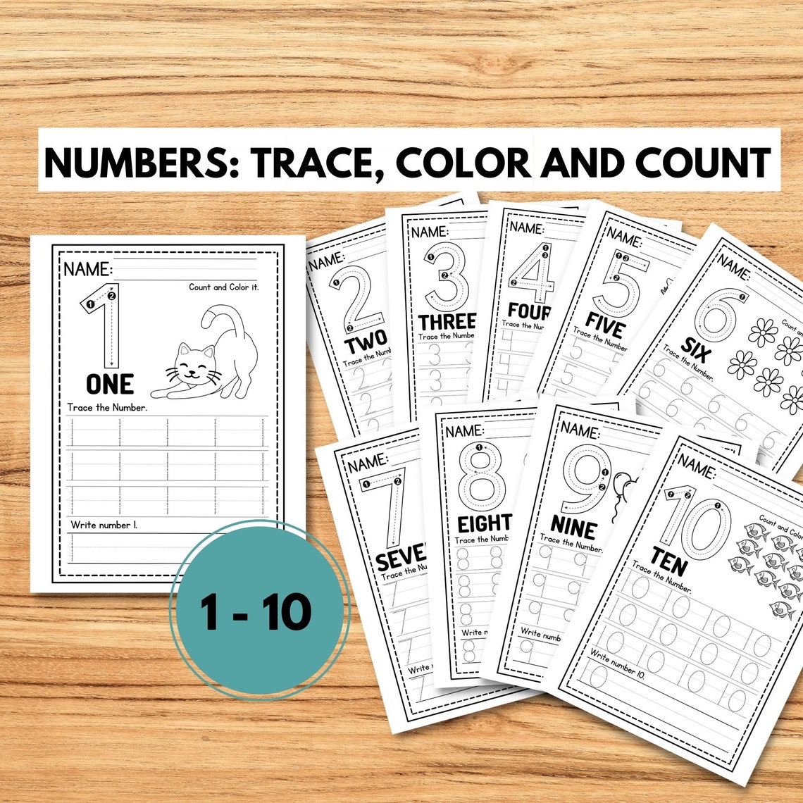 10 Printable Numbers Trace Color and Count Worksheets 's 1 10 PDF ...