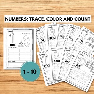 10 Printable Numbers Trace Color and Count Worksheets #'s 1 - 10 PDF ...