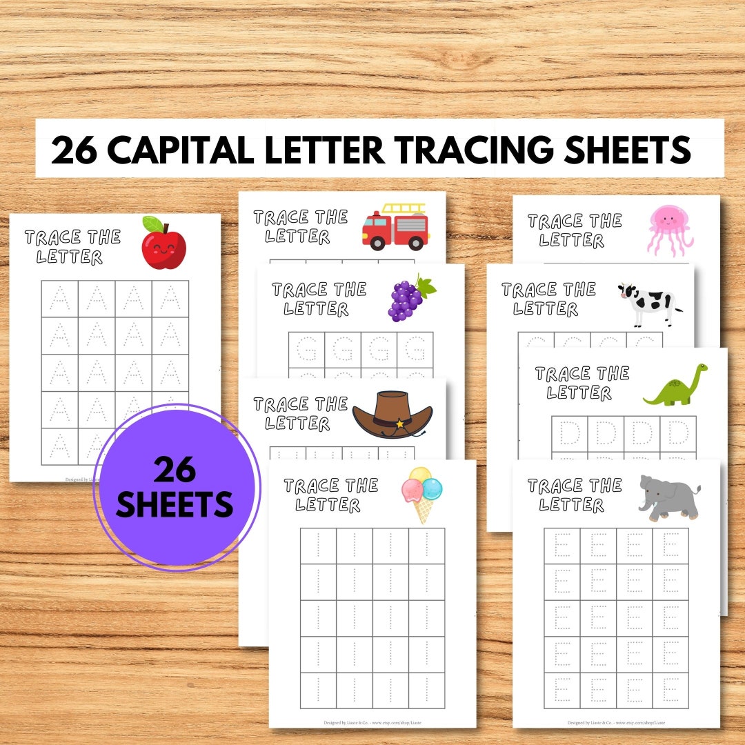 26 Printable Alphabet Tracing Pages - Capital Letters With Matching ...
