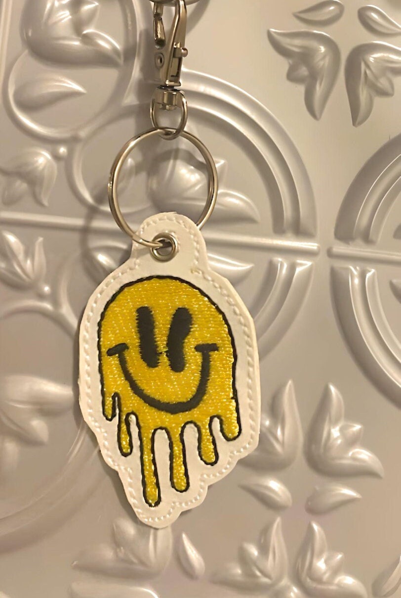 Melted Smile Face Keychain | Smiley | Embroidery Keychain | Melted ...