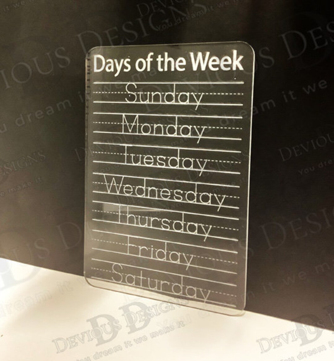 Days of the Week - Acrylic Tracing Board / Dry Erase Board / Learning ...