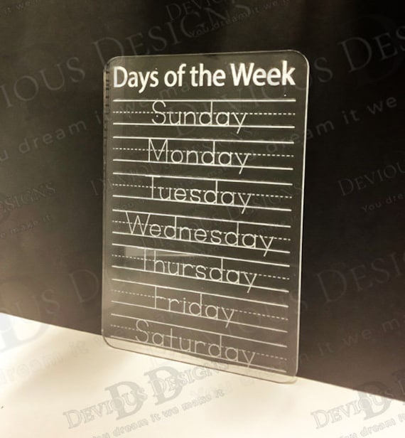 Days of the Week Acrylic Tracing Board / Dry Erase Board / | Etsy