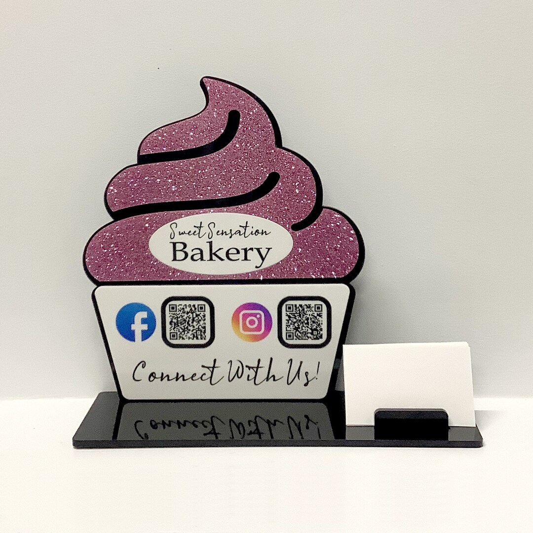 Cupcake Connect With Us! QR Code Sign / Business Social Media Sign ...