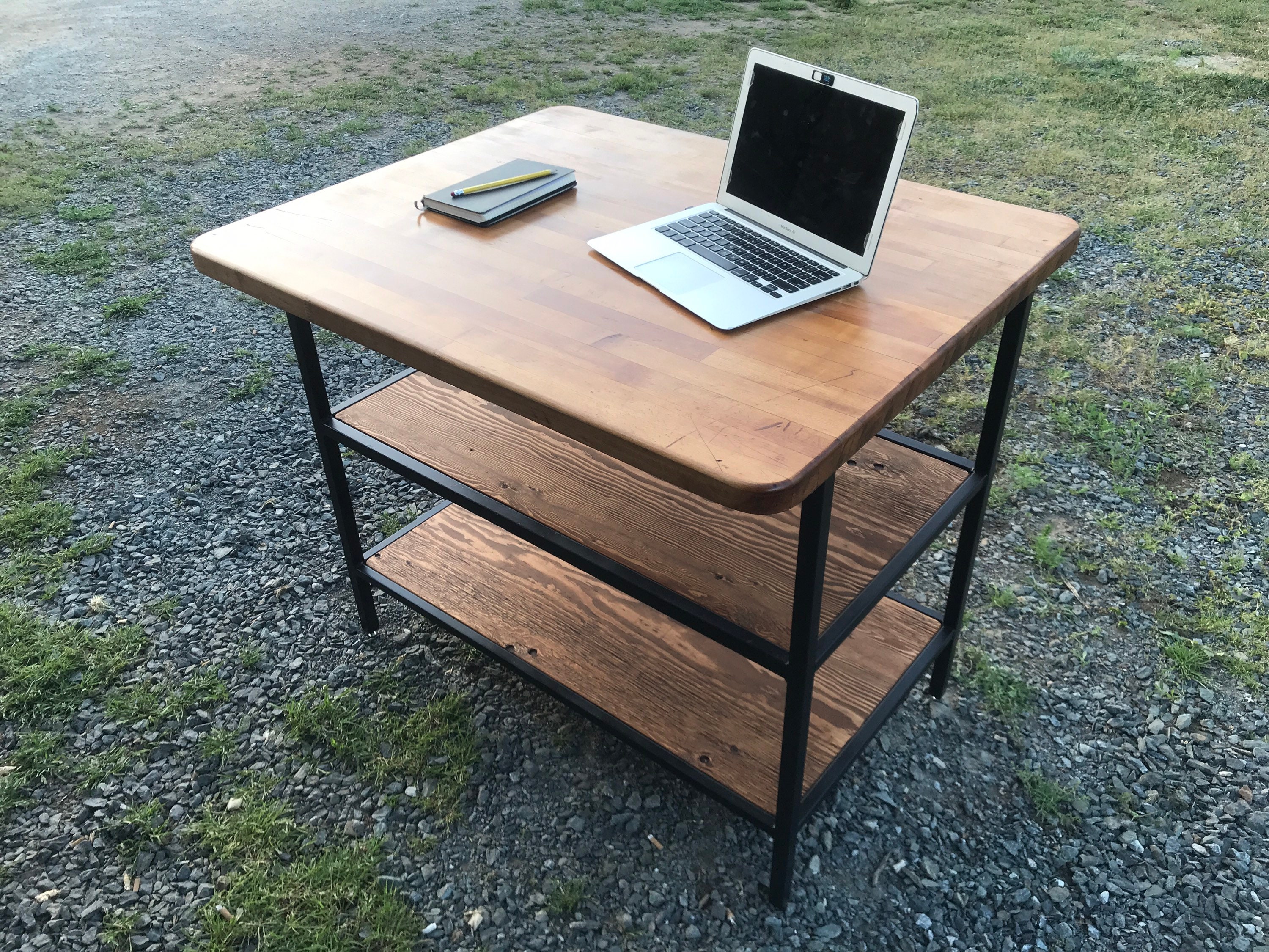 Custom Industrial Welded Steel Workbench Desk Table for Garage Shop ...