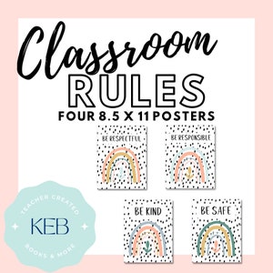 4 Classroom Rules Dotted Boho Rainbow Posters - Etsy