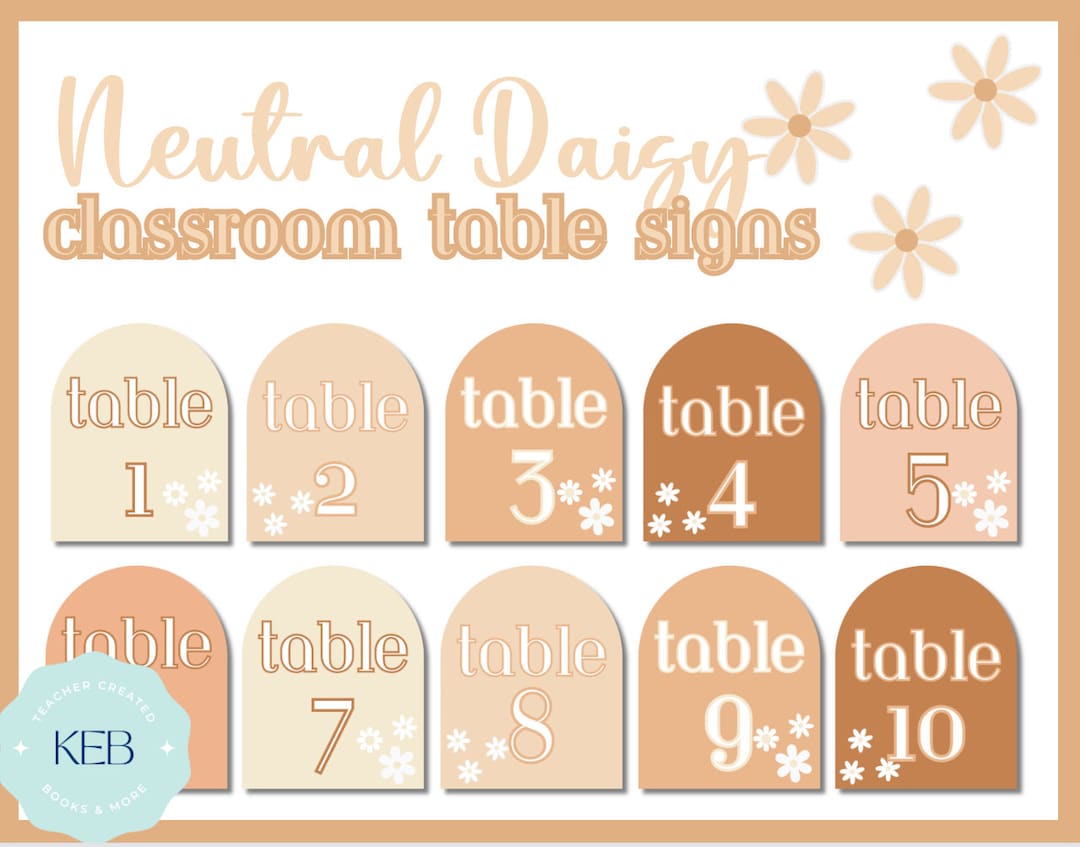 Neutral Classroom Table Signs - Etsy