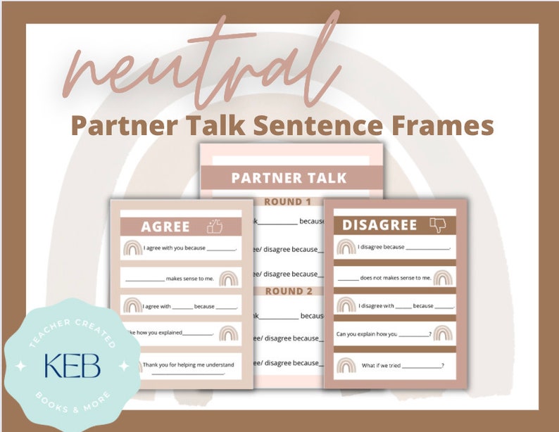 Neutral Partner Talk Sentence Frame Posters - Etsy