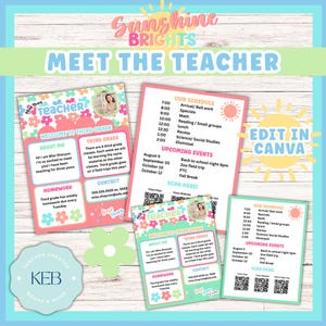 Sunshine Brights Meet the Teacher | Editable Classroom Handouts ...