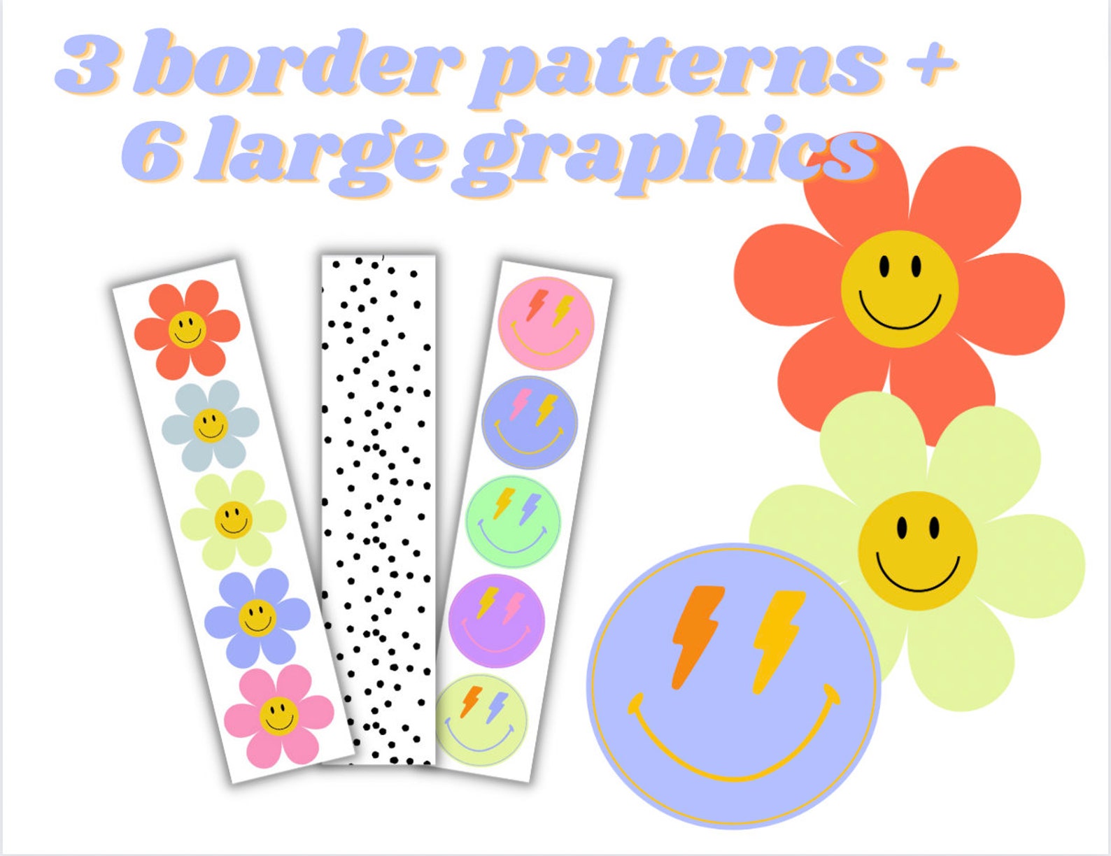 Retro Dot, Smile & Flower Borders for Bulletin Boards or Anywhere - Etsy