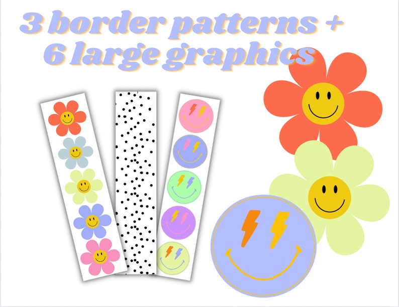 Retro Dot, Smile & Flower Borders for Bulletin Boards or Anywhere - Etsy