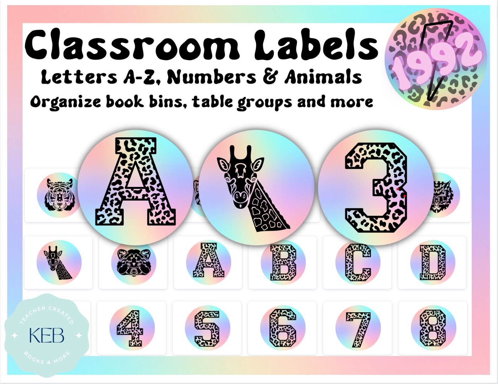 1992 Retro Rainbow Cheetah Classroom Decor Kit Bundle With 12 - Etsy