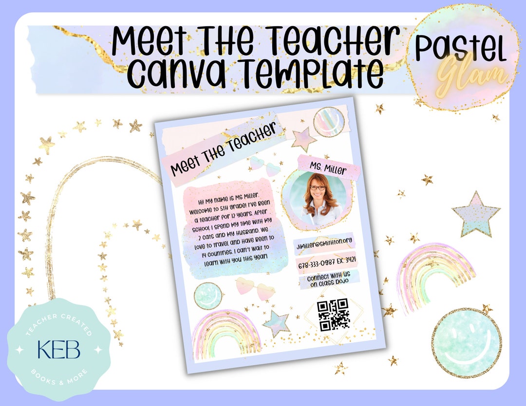 Pastel Glam Meet the Teacher Canva Template - Etsy