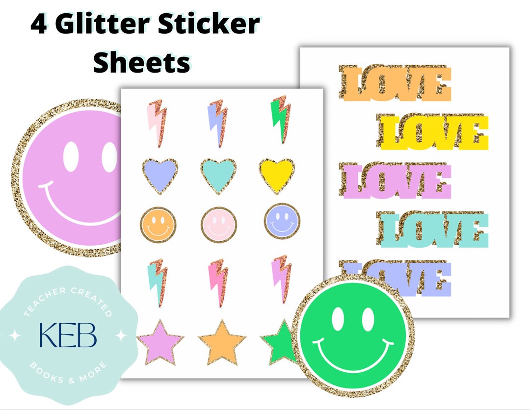 4 Glitter Sticker Sheets Digital Printable Sticker Sheet - Etsy