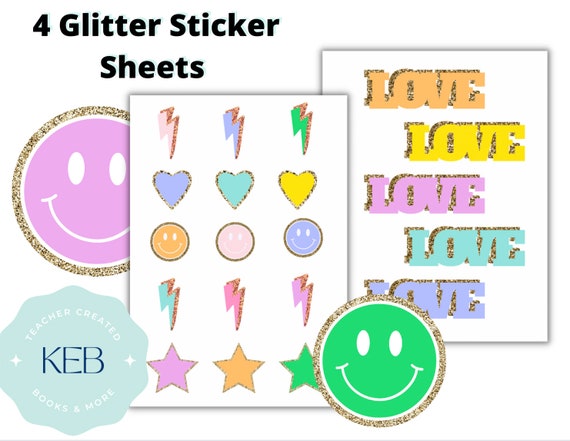 4 Glitter Sticker Sheets Digital Printable Sticker Sheet - Etsy